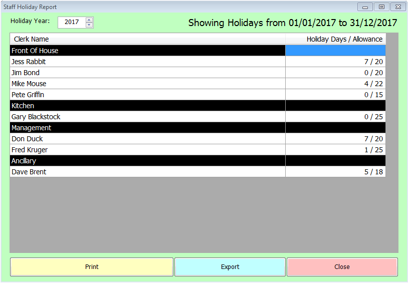 Holiday Report Example