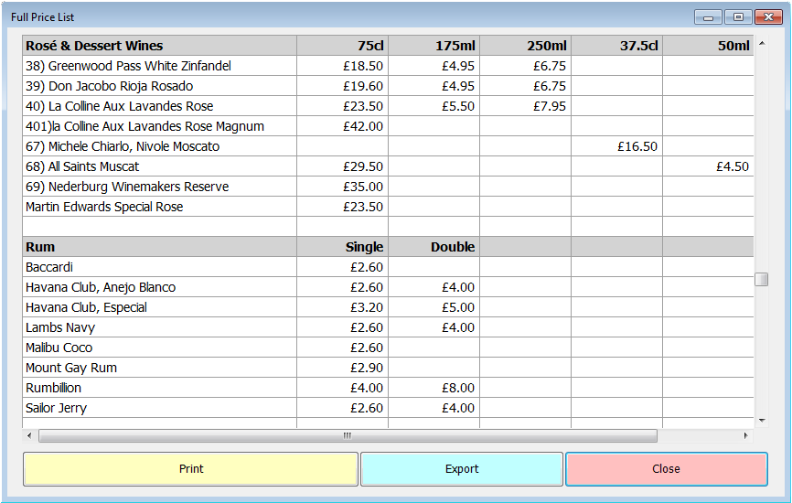 Full Price List - Active Workspace