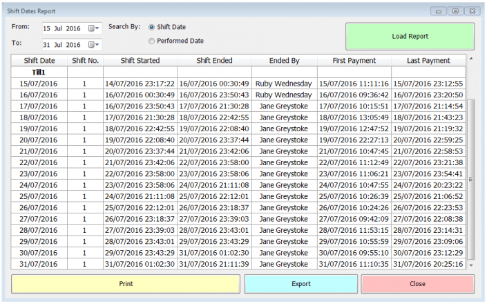 Shift Dates Report - Active Workspace